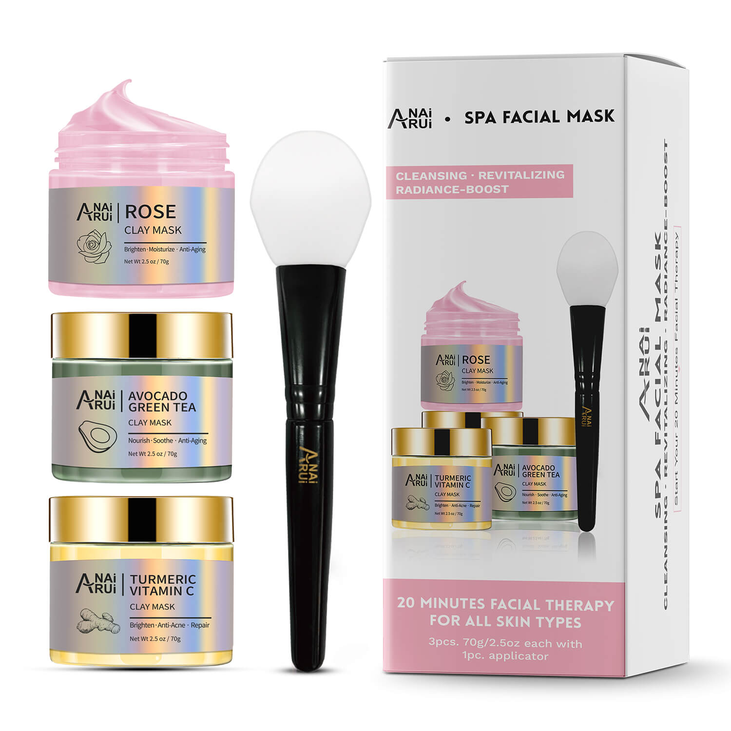 ANAIRUI Facial Mask Kit with Turmeric,Rose,Avocado Green Tea Clay Mask