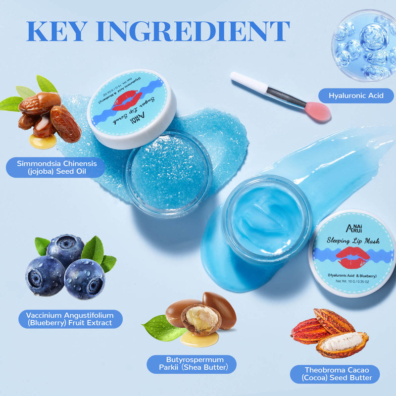 ANAIRUI Blueberry Lip Therapy Set for Moisturizing and Softer, Smoother ...